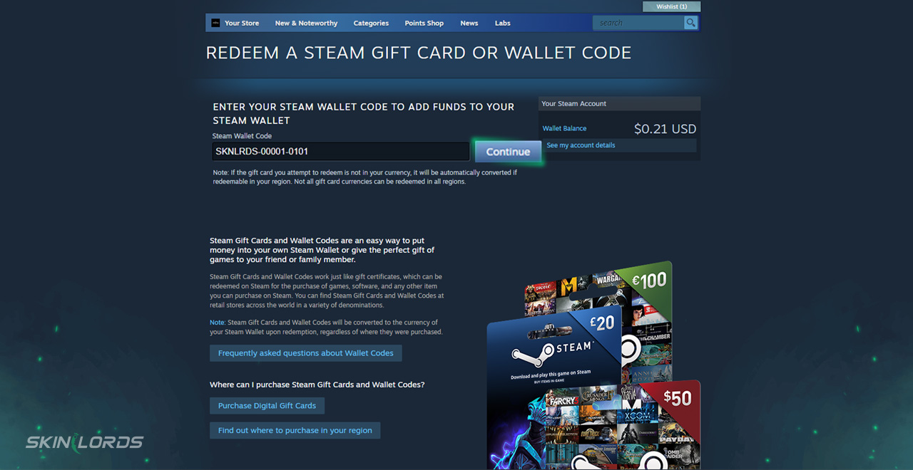How To Redeem a Steam Gift Card or Game Key - SkinLords